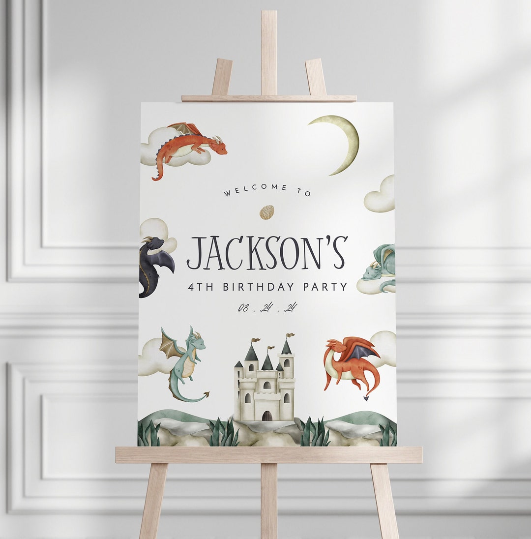 Dragon Birthday Welcome Sign, Magical Castle Birthday, Dragons Party ...