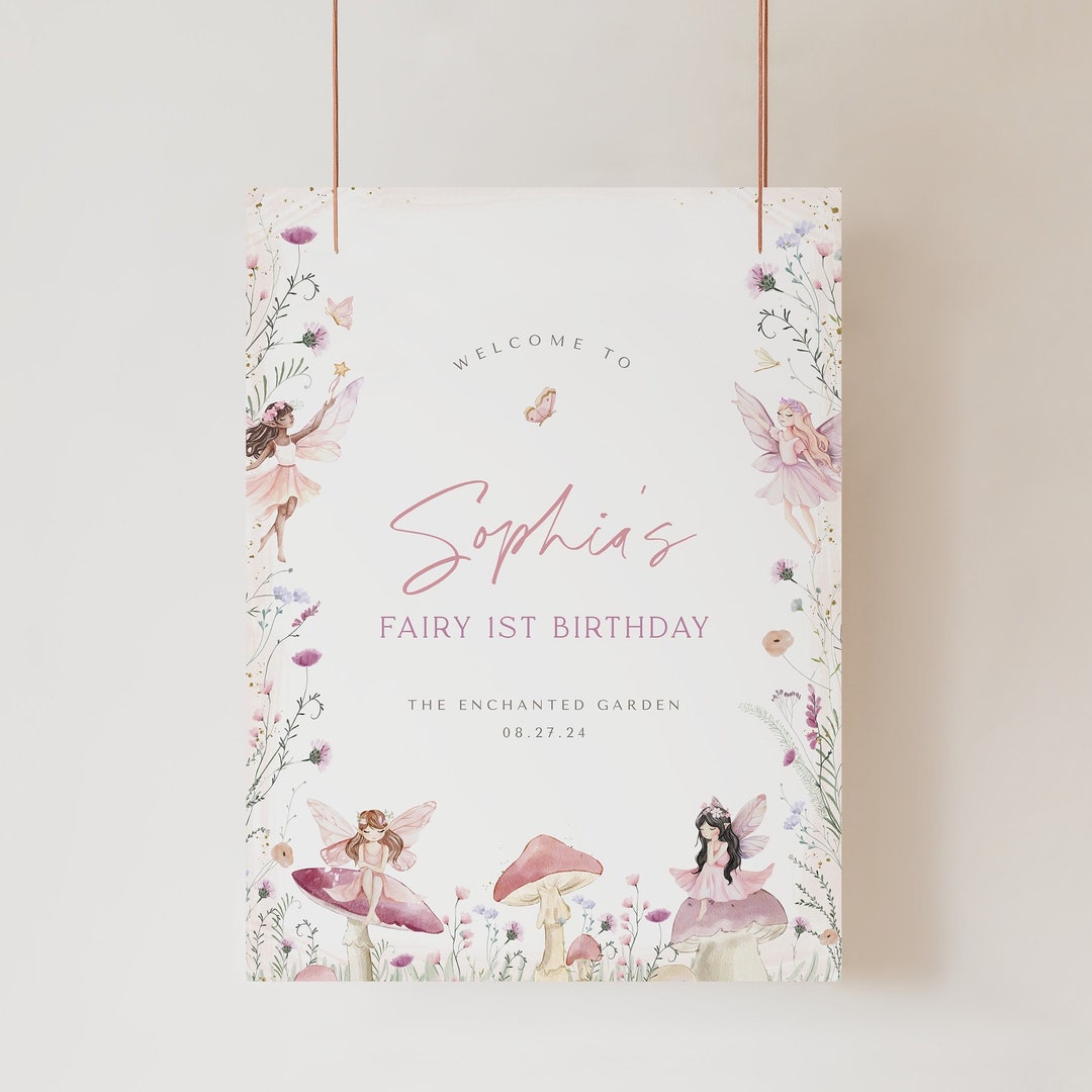 Fairy First Birthday Welcome Sign Fairy Birthday Poster Board Enchanted ...