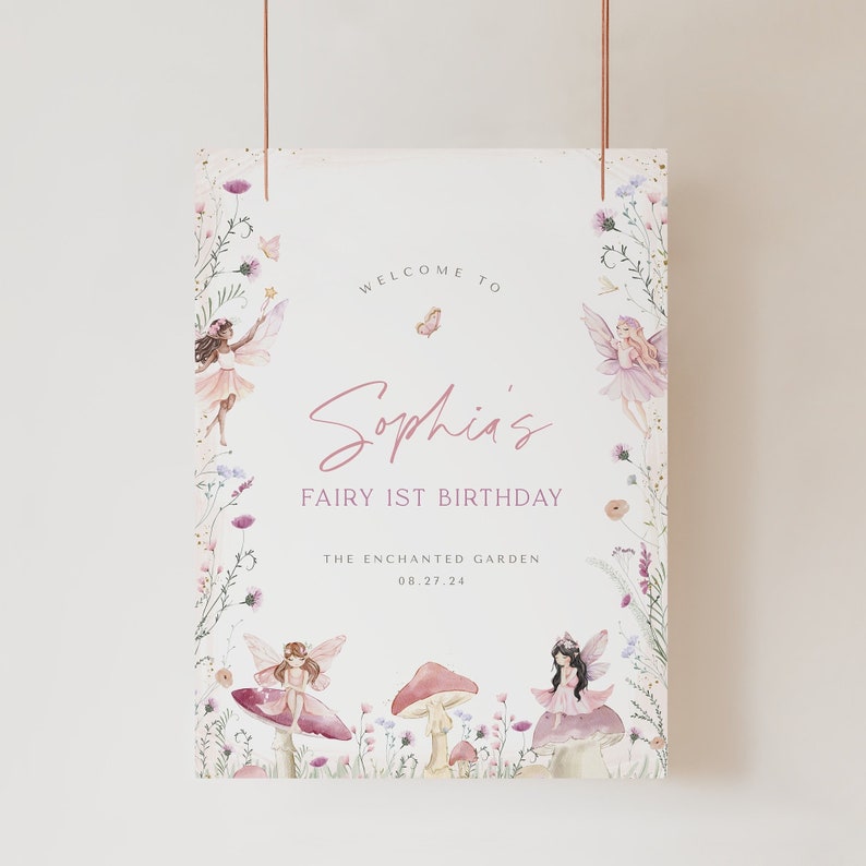 Fairy First Birthday Welcome Sign Fairy Birthday Poster Board Enchanted ...