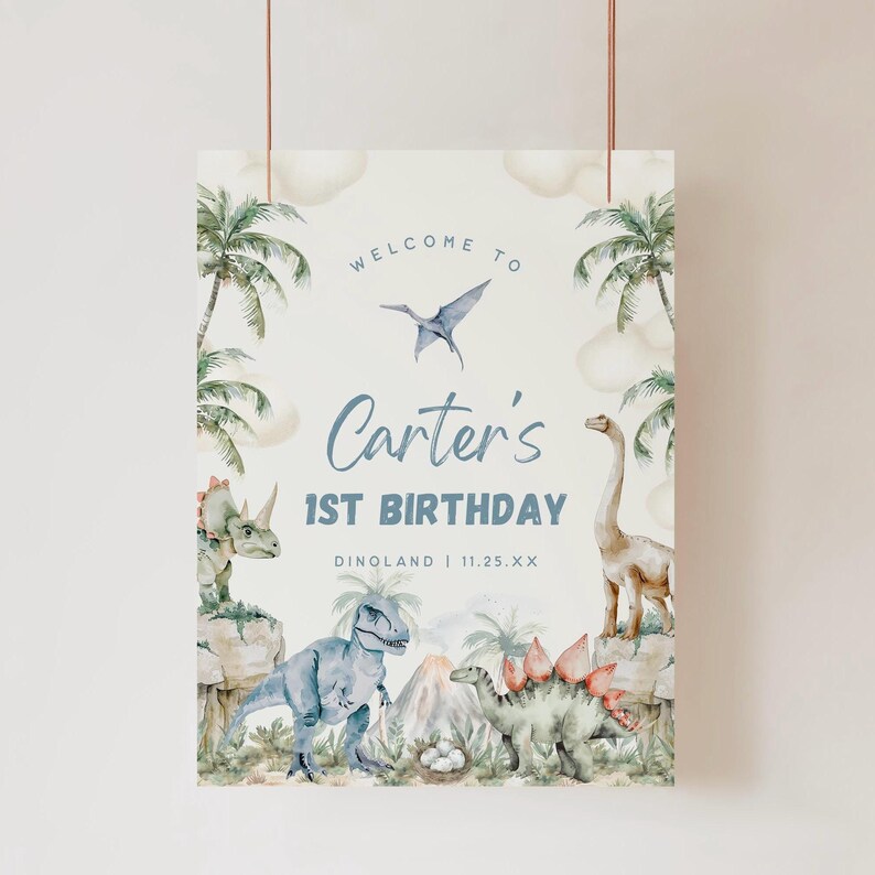 Dinosaur Birthday Welcome Sign Editable Dino Party Sign Boy Dinosaur ...