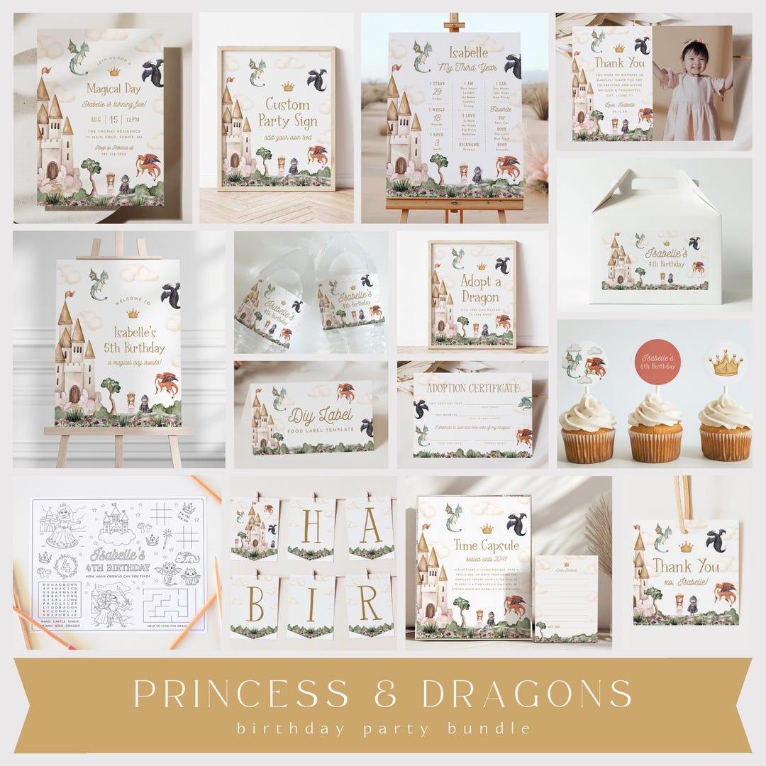 Princess and Dragons Birthday Bundle Princess Birthday Package Any Age ...