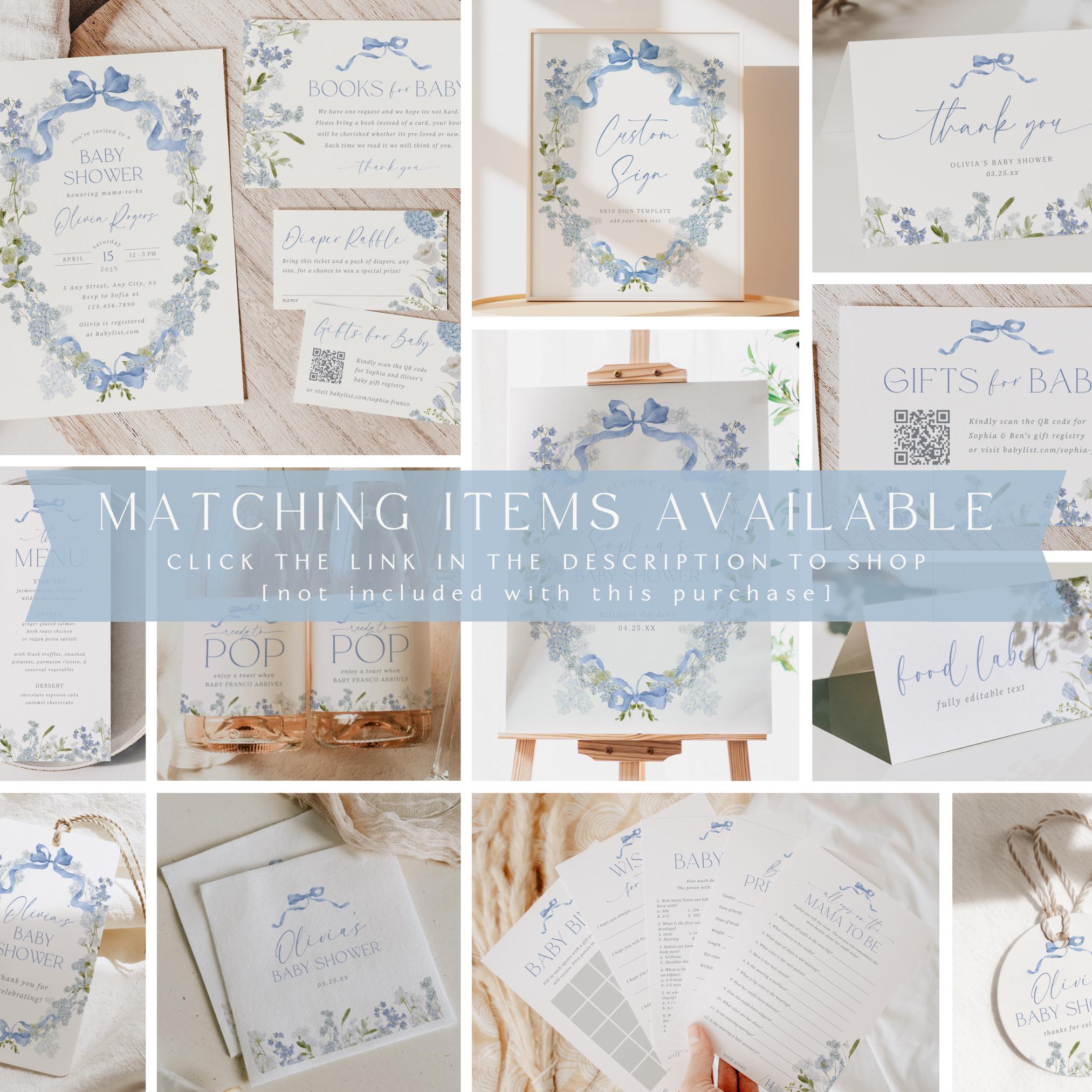 Editable Table Sign Blue Floral Custom Sign Gift Table Sign Printable ...