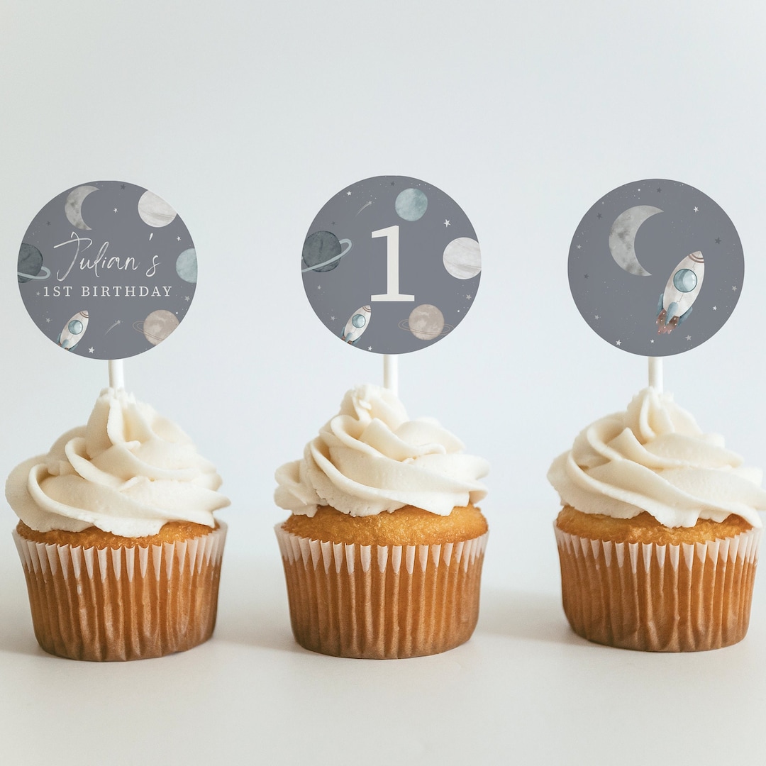 Space Cupcake Toppers Outer Space Birthday Party Rocket Ship Party ...