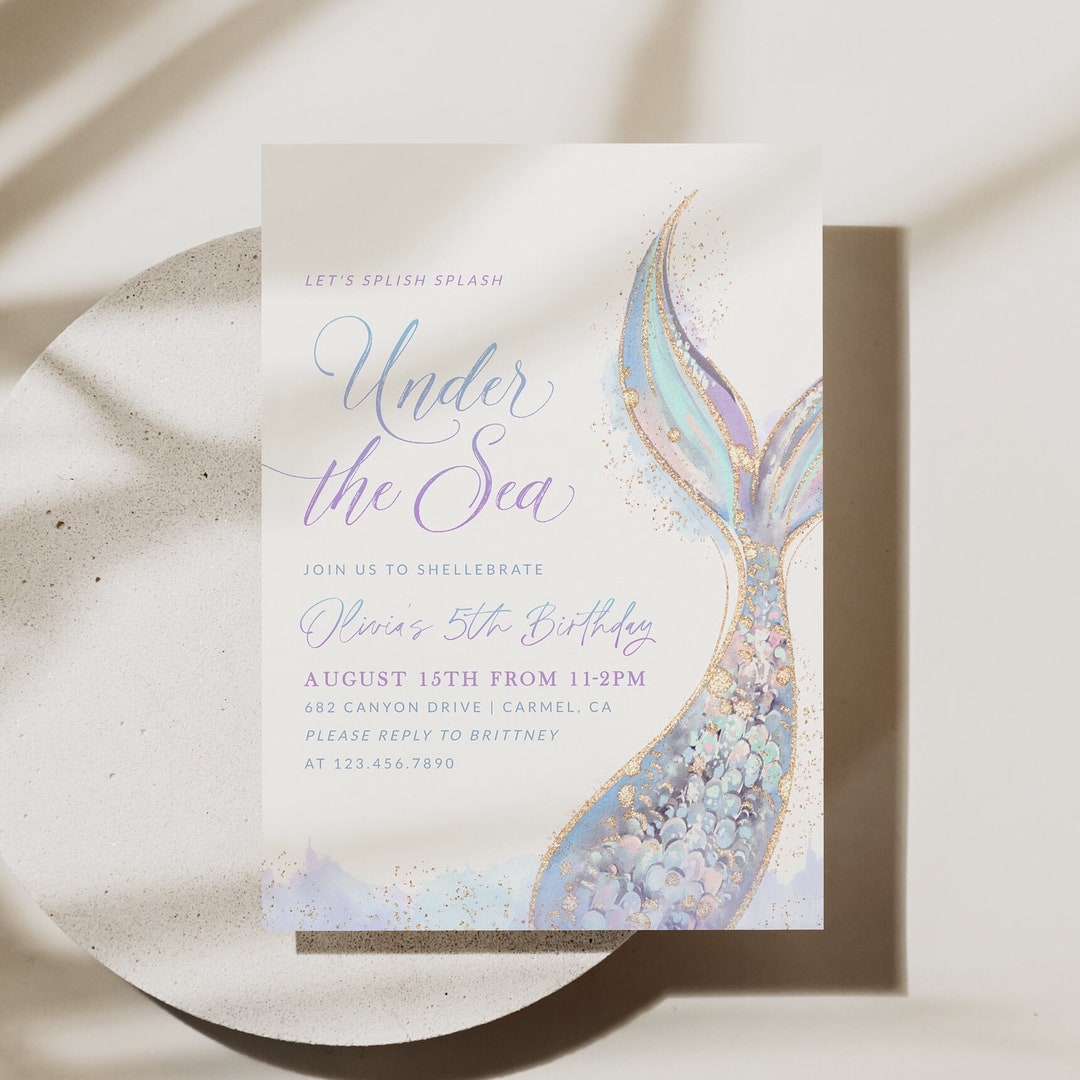 Mermaid Tail Birthday Invitation Under the Sea Invite Mermaid ...
