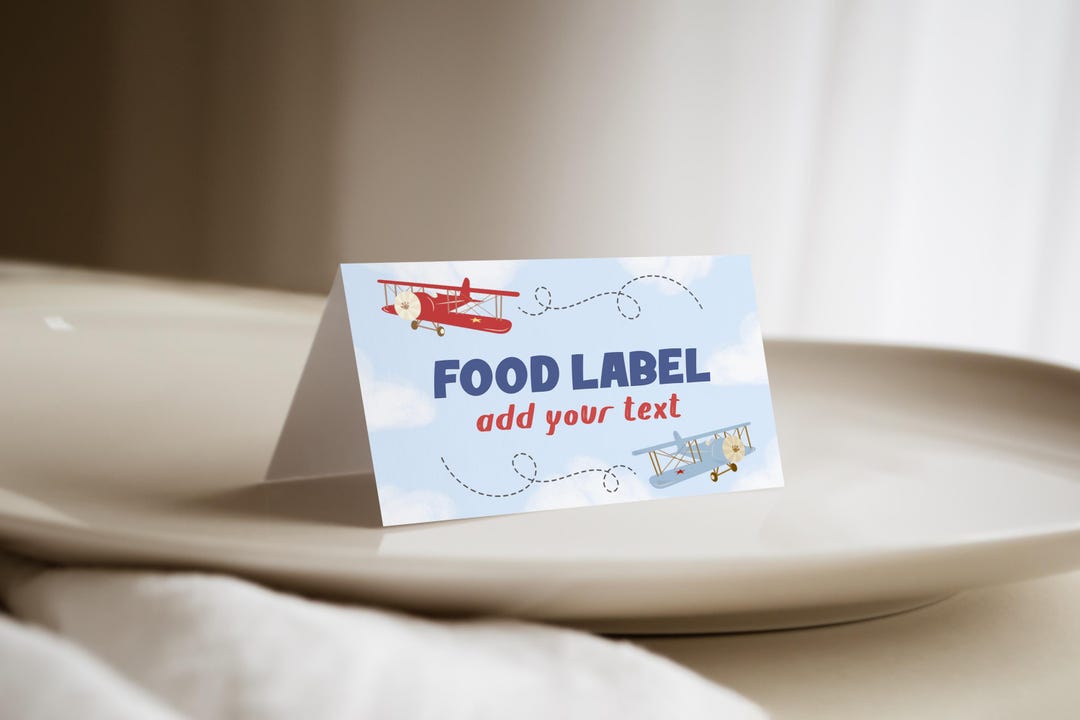 Airplane Food Label Card Template Airplane Birthday Tent Cards Aviation ...