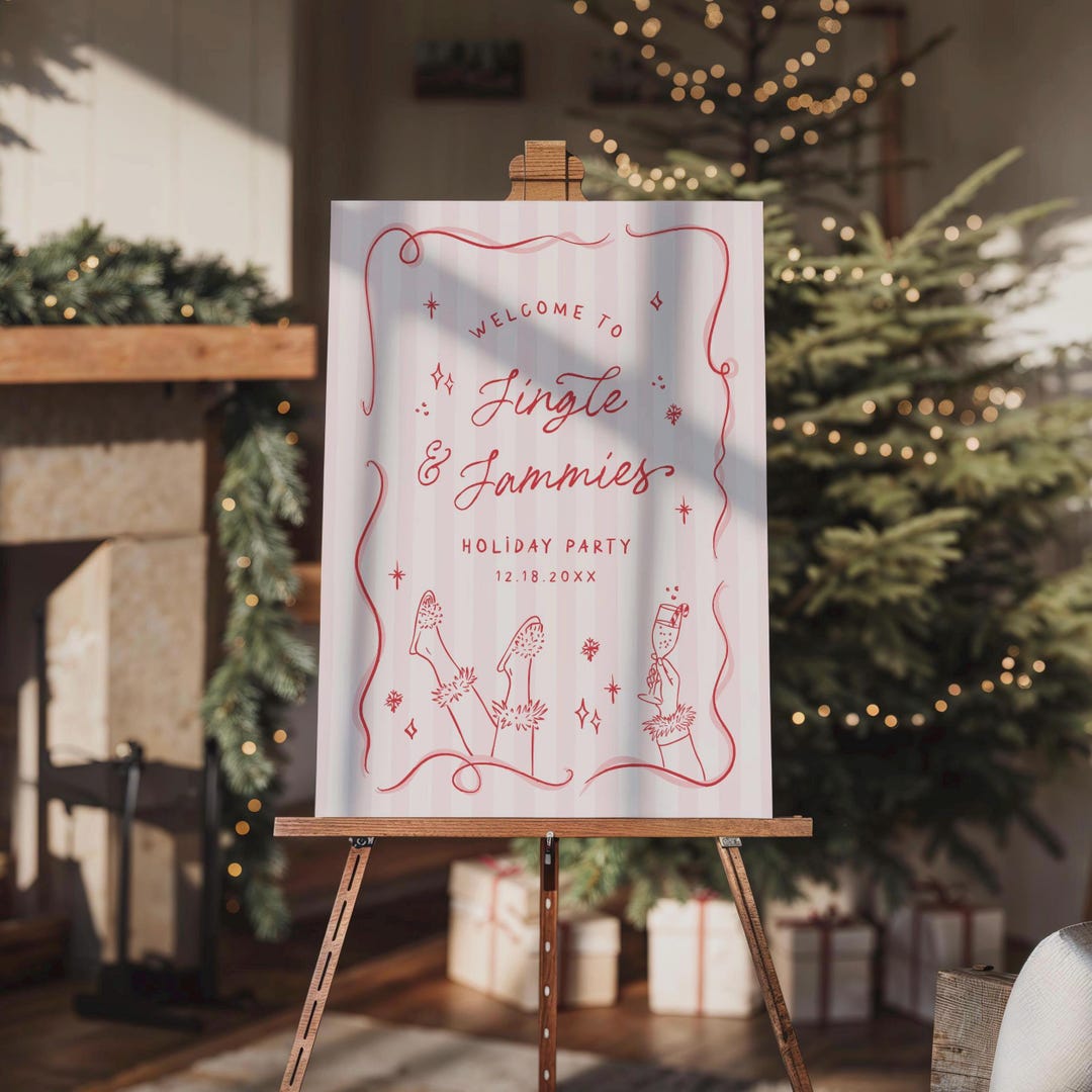 Christmas Pajama Welcome Sign Friendsmas Poster Board Template Editable ...
