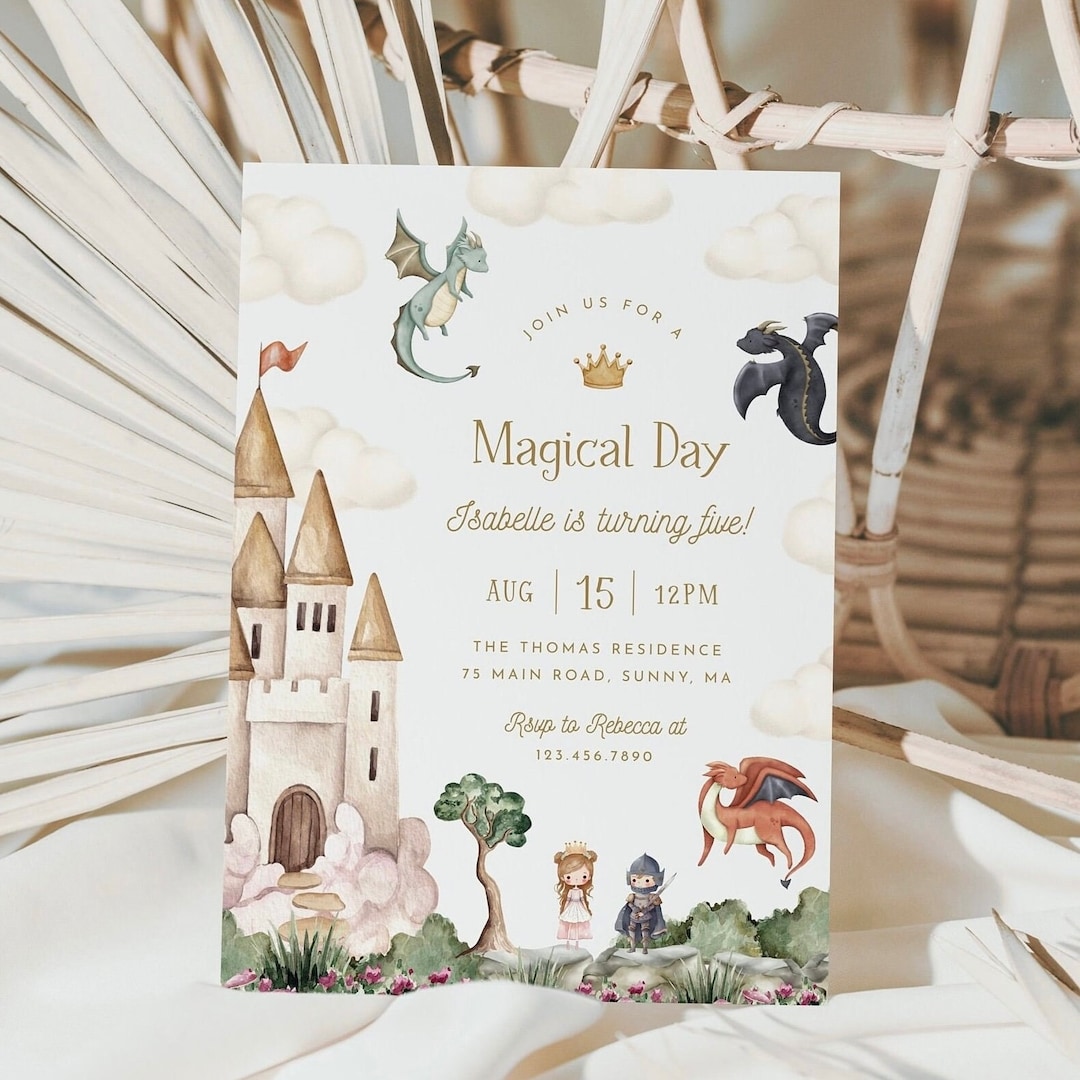 Princess and Dragons Birthday Invitation Magical Castle Birthday Invite ...