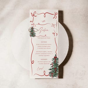 Christmas Menu Hand Drawn Holiday Party Dinner Menu Whimsical Bow Place ...