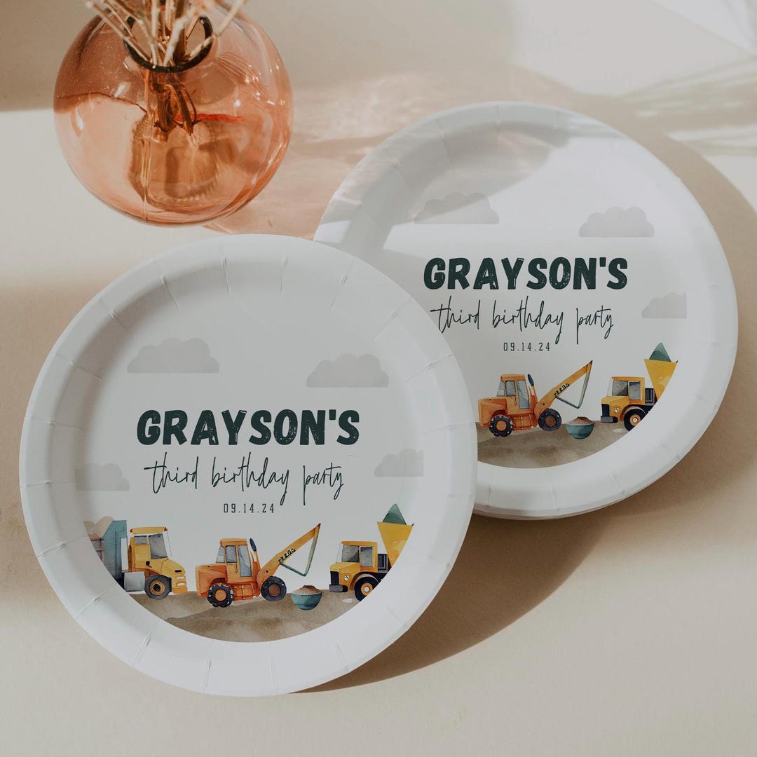 Construction Trucks Plate Template Diggin It Construction Party Dump ...