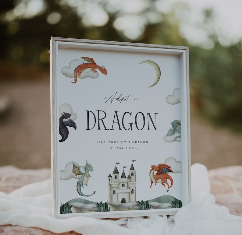 Adopt a Dragon Sign, Magical Adventure Birthday, Modern Dragon Birthday ...