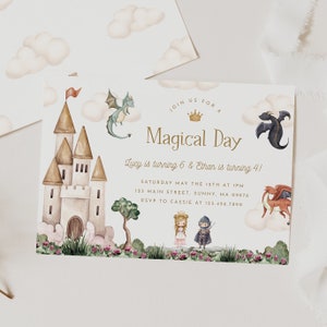 Princess and Dragons Birthday Invitation Magical Castle Birthday Invite ...