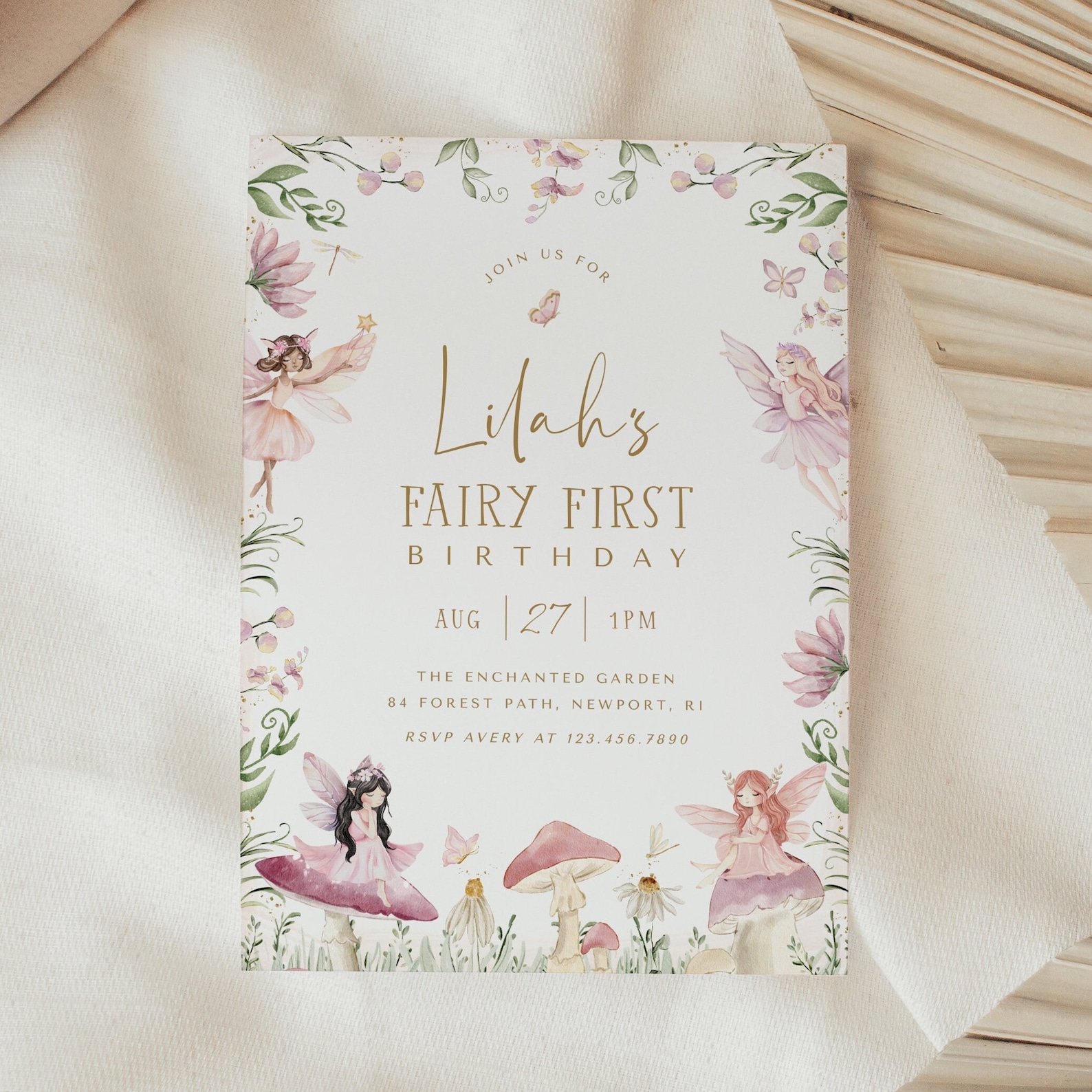 Fairy First Birthday Invitation Fairy Birthday Party Mushroom Garden ...