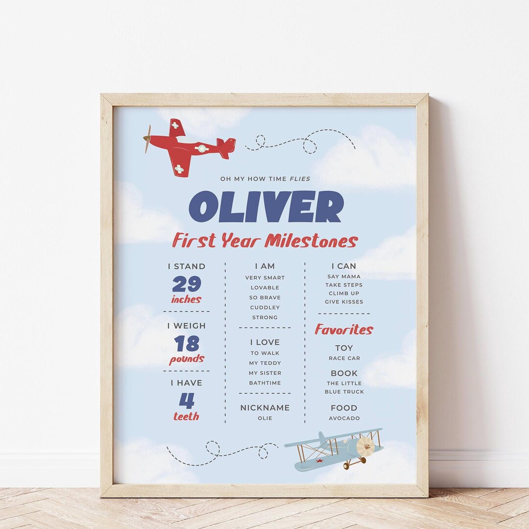 Airplane Birthday Milestone Sign Airplane Year Stats Sign Aviation Boy ...