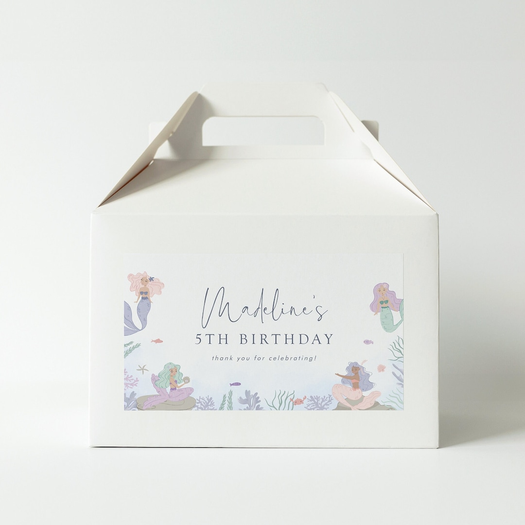 Mermaid Gable Box Label Favor Bag Under the Sea Birthday Party Decor ...
