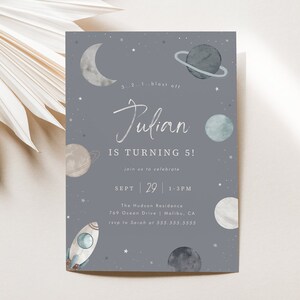 Space Birthday Invitation Galaxy Blast off Astronaut Rocket Spaceship ...