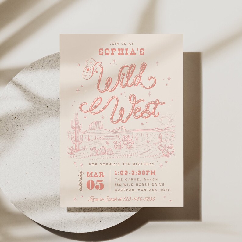 Wild West Invitation Cowgirl Birthday Invite Rodeo Retro Western Cowboy ...