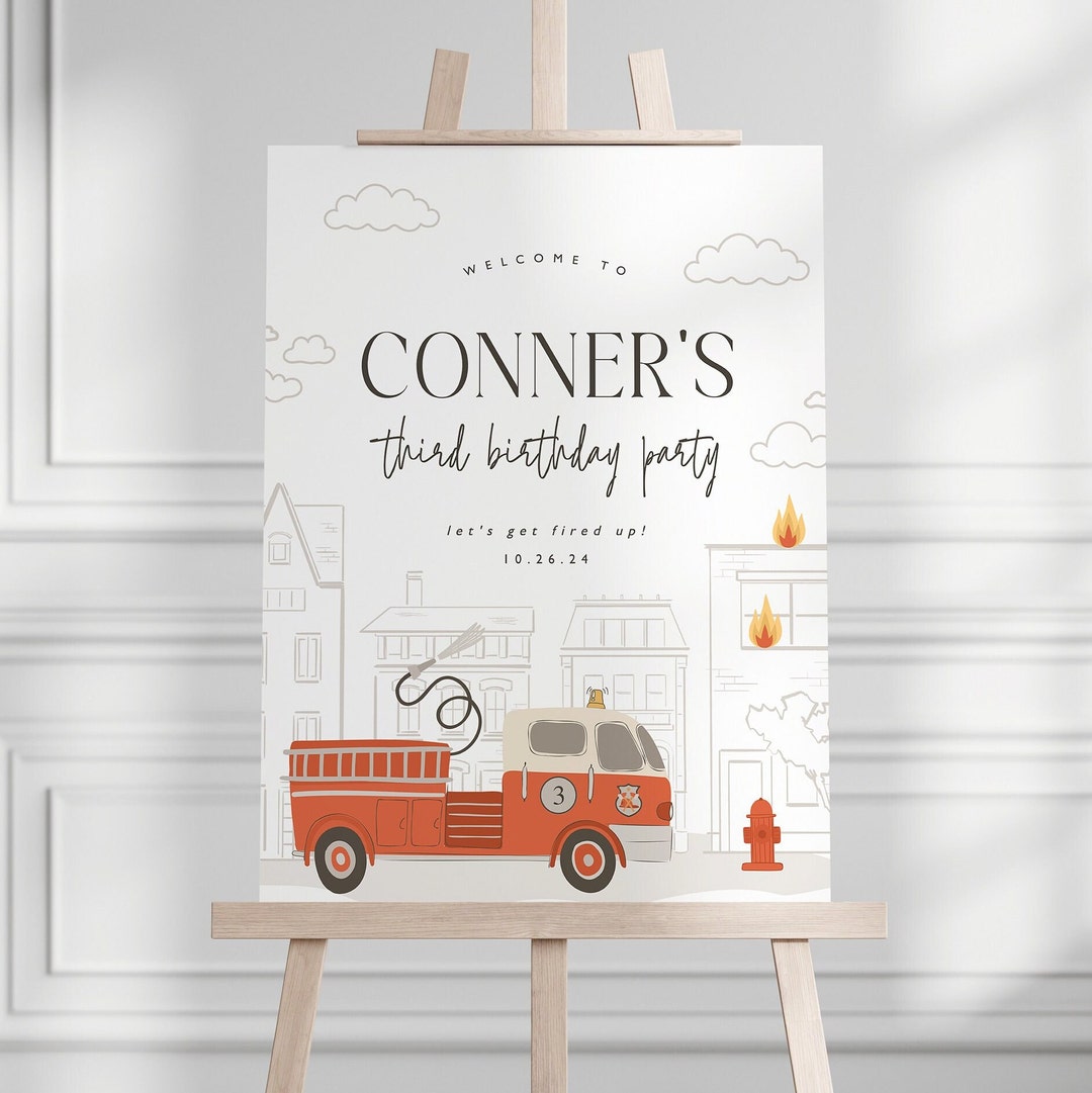Firetruck Welcome Sign Firefighter Birthday Party Sign Fireman Party ...
