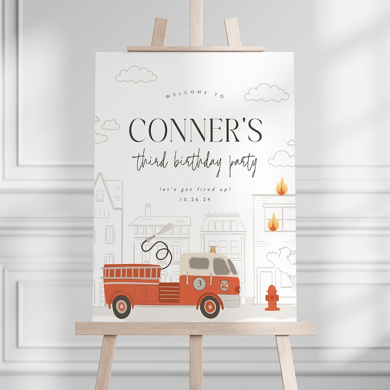 Firetruck Welcome Sign Firefighter Birthday Party Sign Fireman Party ...