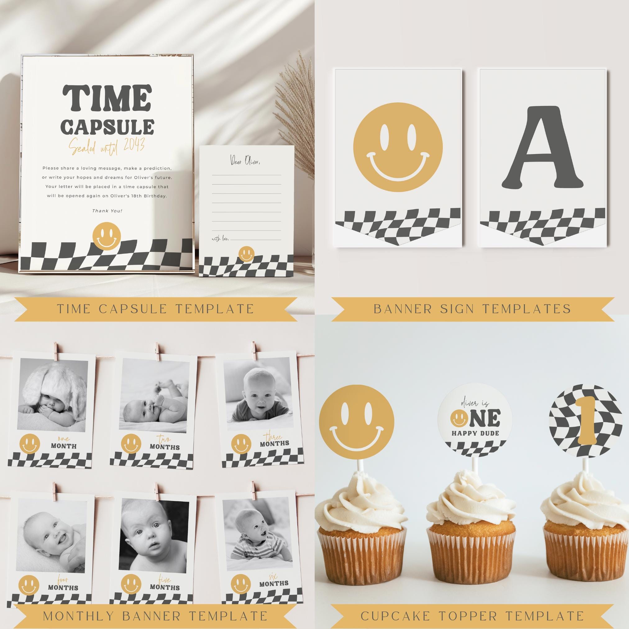 One Happy Dude Bundle Smile Face Birthday Party Pack Retro Boy First ...