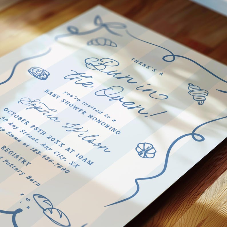 Bun in the Oven Baby Shower Invitation Template Editable Bakery Baby ...