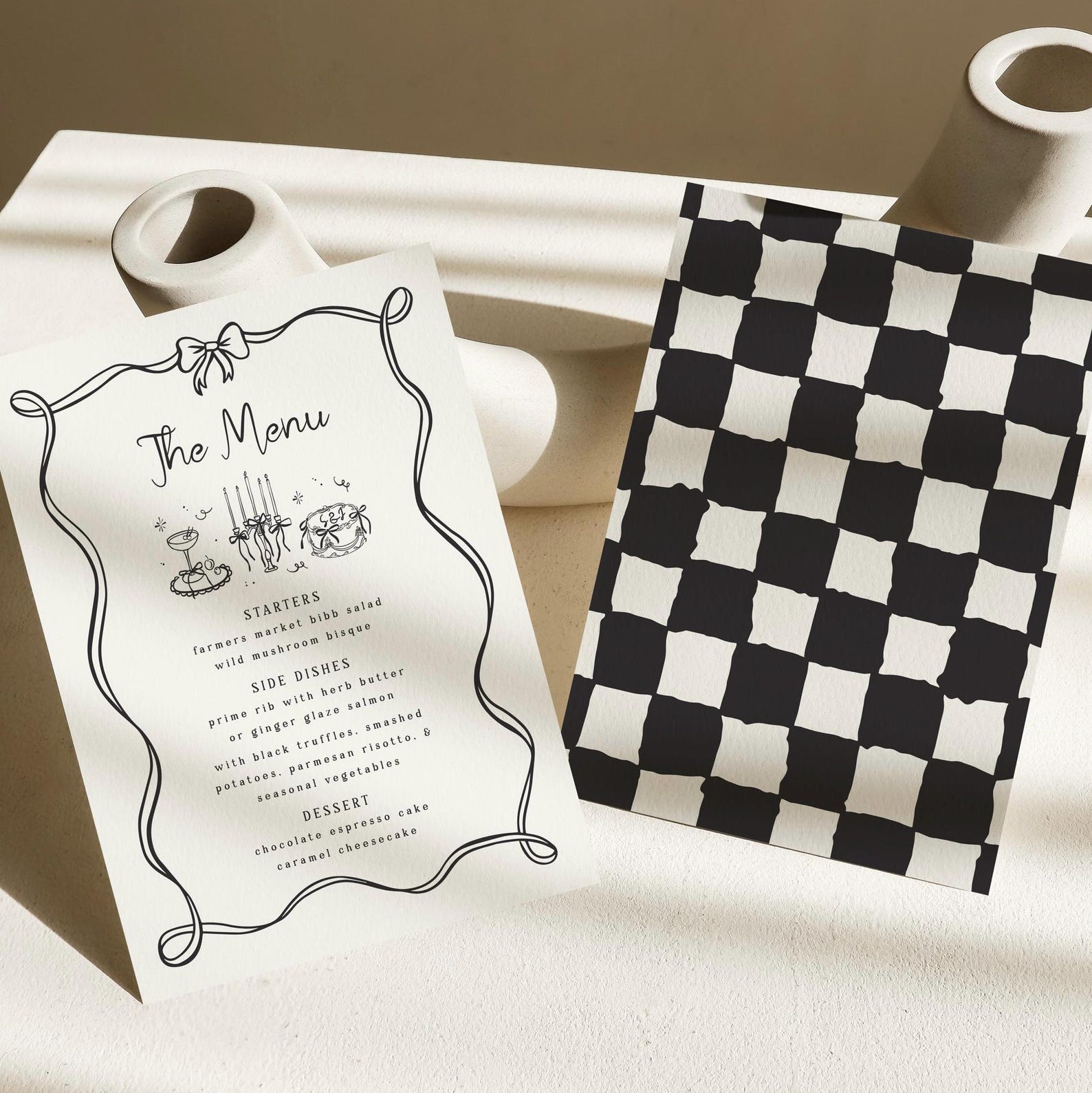 Bow Menu Template Dinner Party Menu Hand Drawn Menu Whimsical Coquette ...