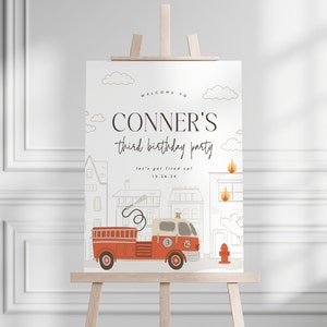 Firetruck Birthday Milestone Sign Fire Engine First Year Party Sign ...