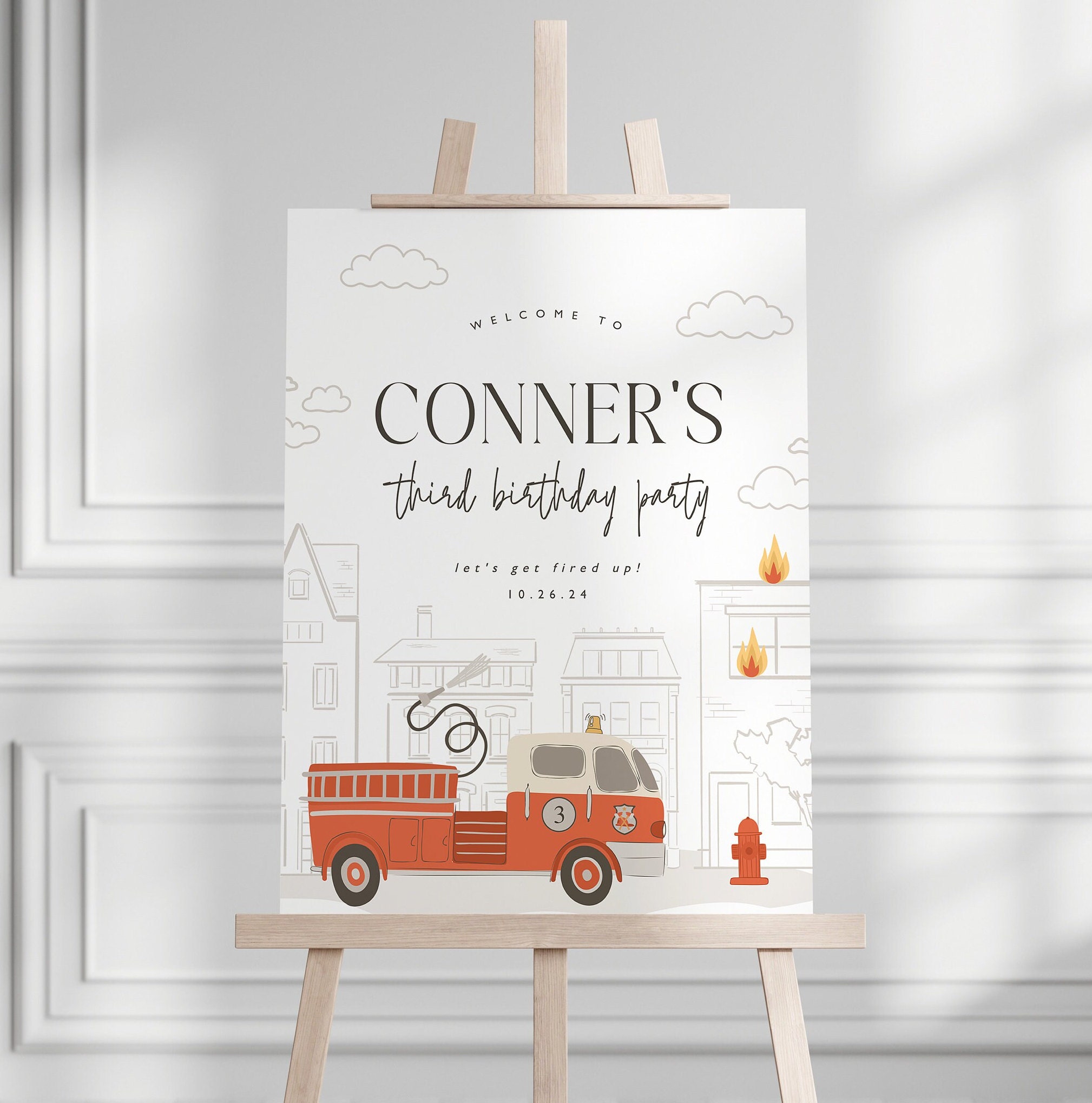 Firetruck Birthday Milestone Sign Fire Engine First Year Party Sign ...