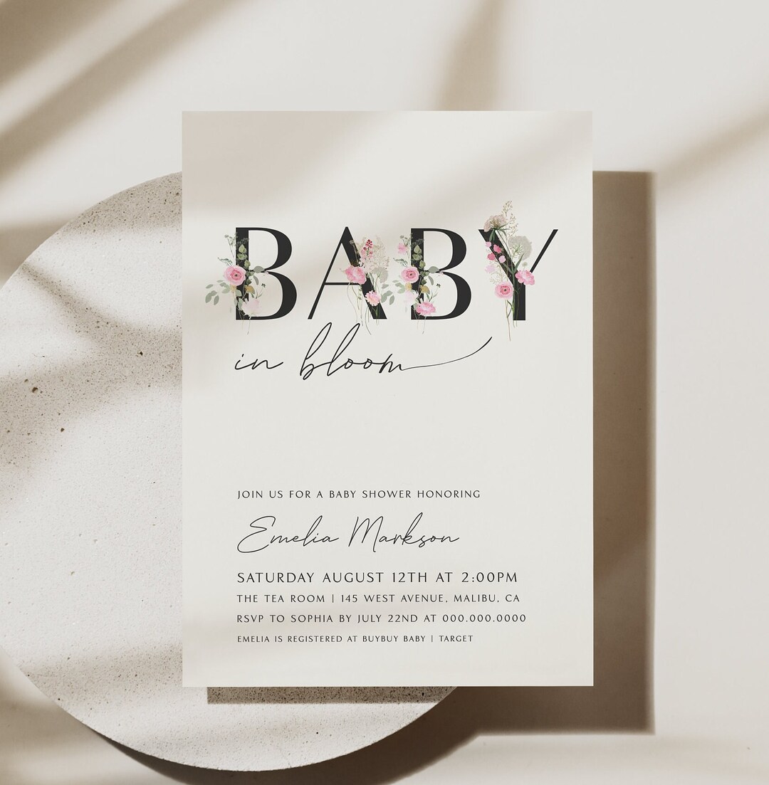 Baby in Bloom Shower Invitation Template Minimalist Floral Botanical ...