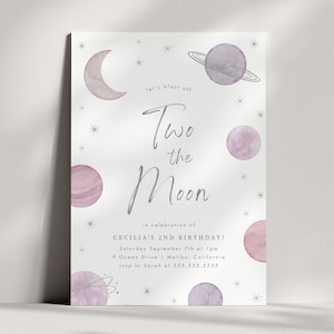 Two the Moon Birthday Invitation 2nd Birthday Party Invitation Girl ...