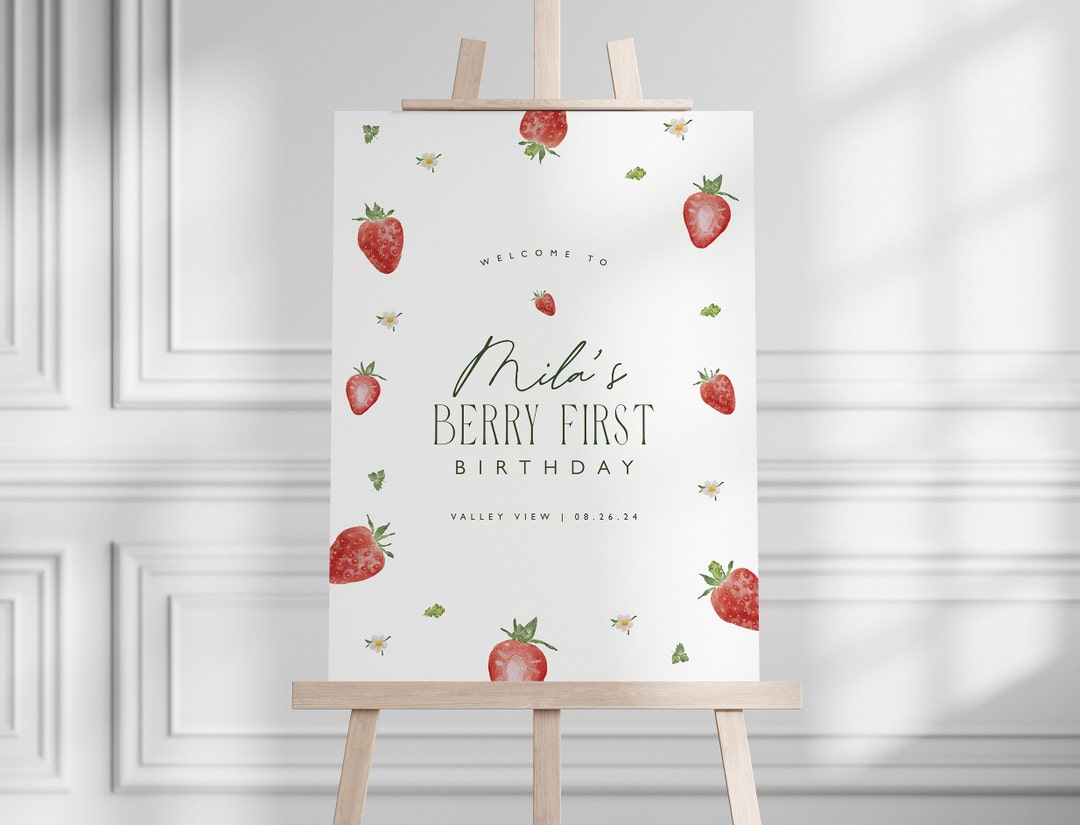 Berry First Birthday Welcome Sign, Strawberry Birthday Party Sign ...