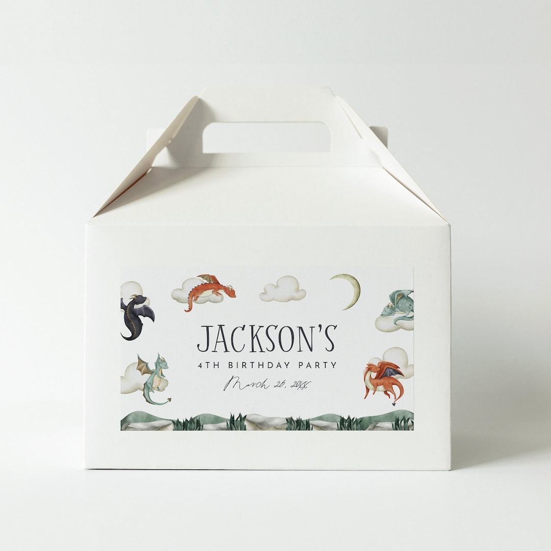 Dragon Gable Box Label Magical Birthday Favors Editable Goodie Bag ...