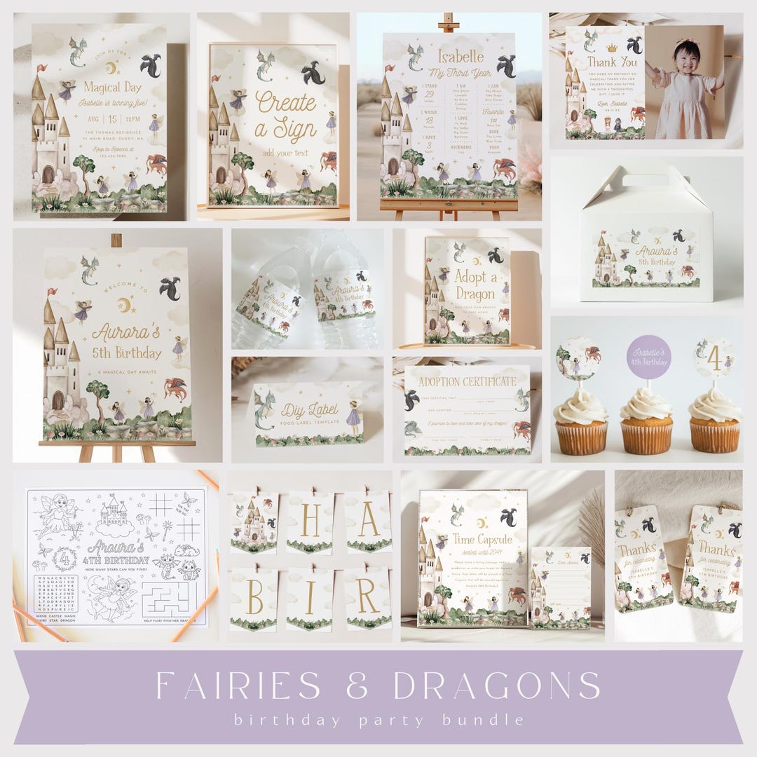 Fairies and Dragons Birthday Bundle Fairy Birthday Package Any Age ...