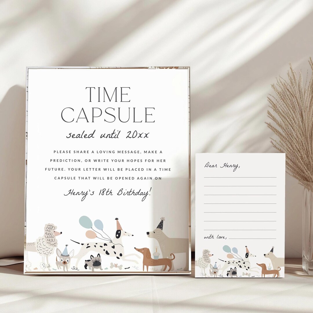 Dog Time Capsule Sign Puppy Party Sign Customizable Modern Dog Pawty ...