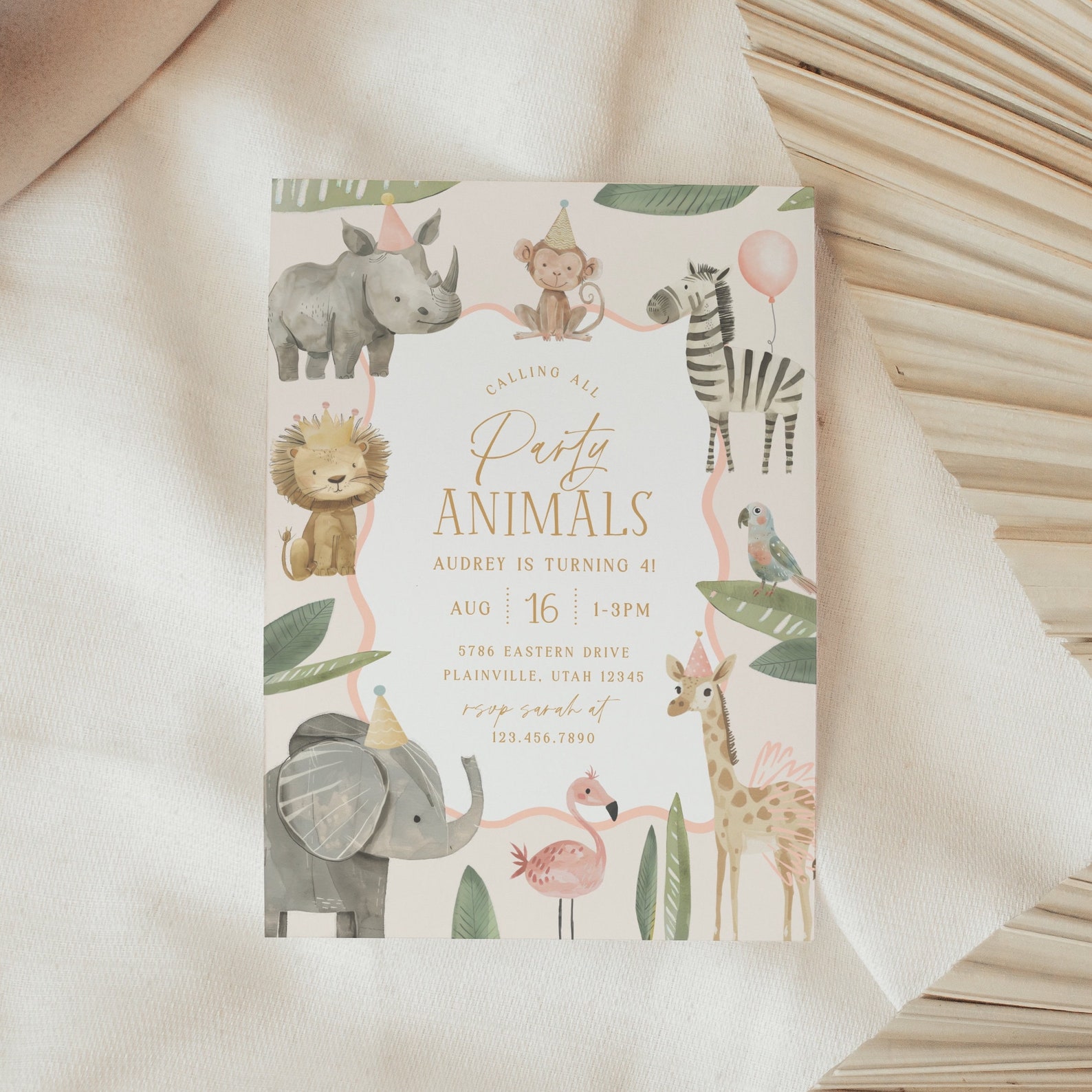 Party Animals Invitation Safari Animals Birthday Party Invite Girl Zoo ...