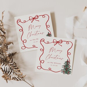 Christmas Tag Whimsical Bow Christmas Tree Label Template Editable ...