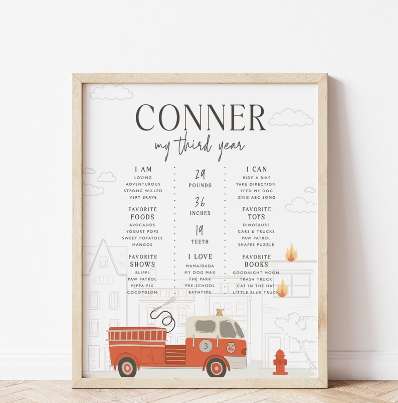 Firetruck Birthday Milestone Sign Fire Engine First Year Party Sign ...