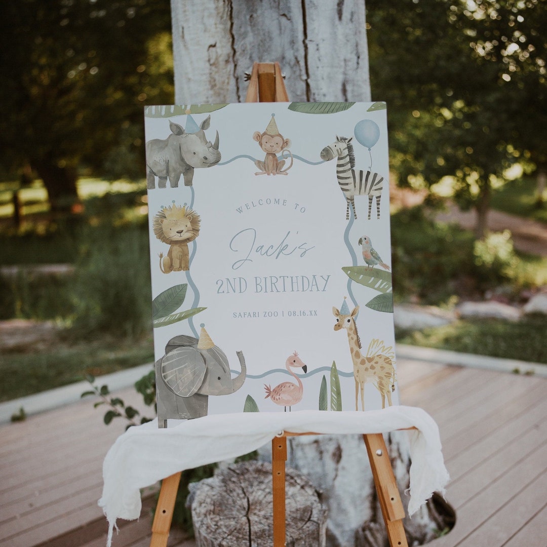 Zoo Birthday Welcome Sign Safari Animals Party Sign Boy Zoo Animal ...