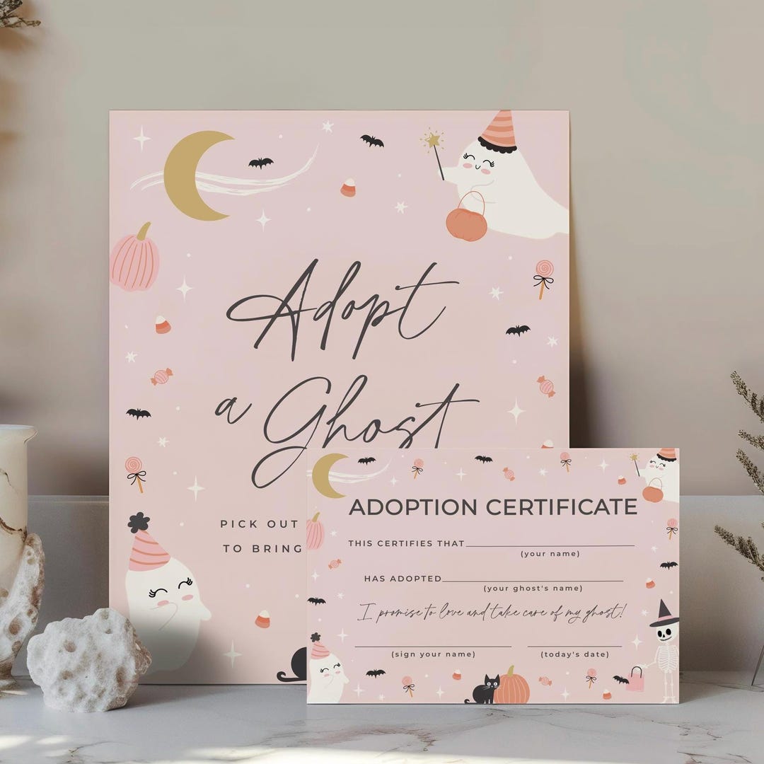 Adopt a Ghost Sign Ghost Adoption Certificate Template Pink Halloween ...