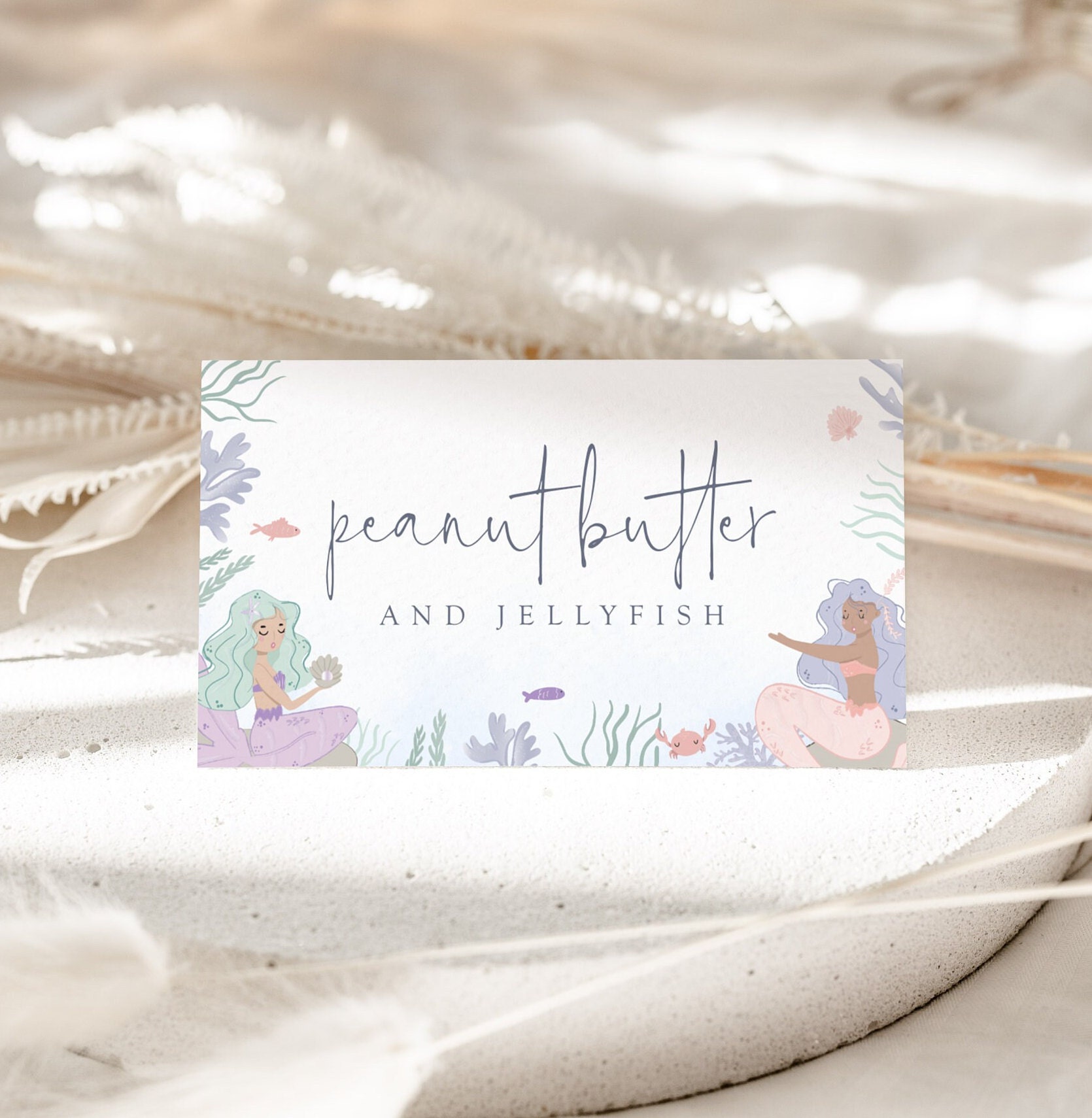 Mermaid Food Label Tent Card Place Card Editable Under the Sea Birthday ...