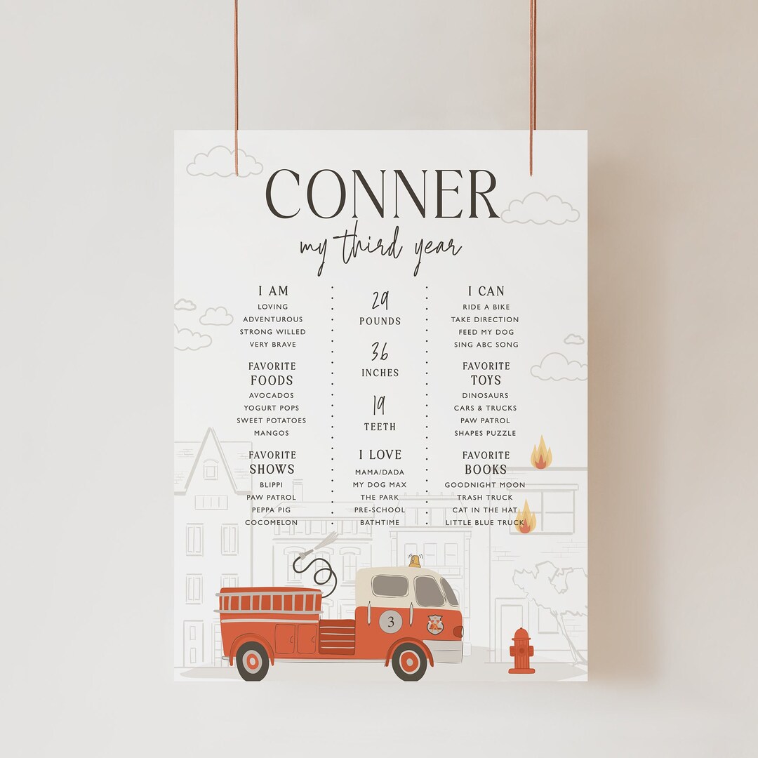 Firetruck Birthday Milestone Sign Fire Engine First Year Party Sign ...