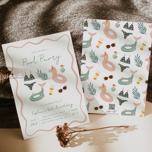 Pool Party Invitation Dive in Pool Party Birthday Invitation Boho ...