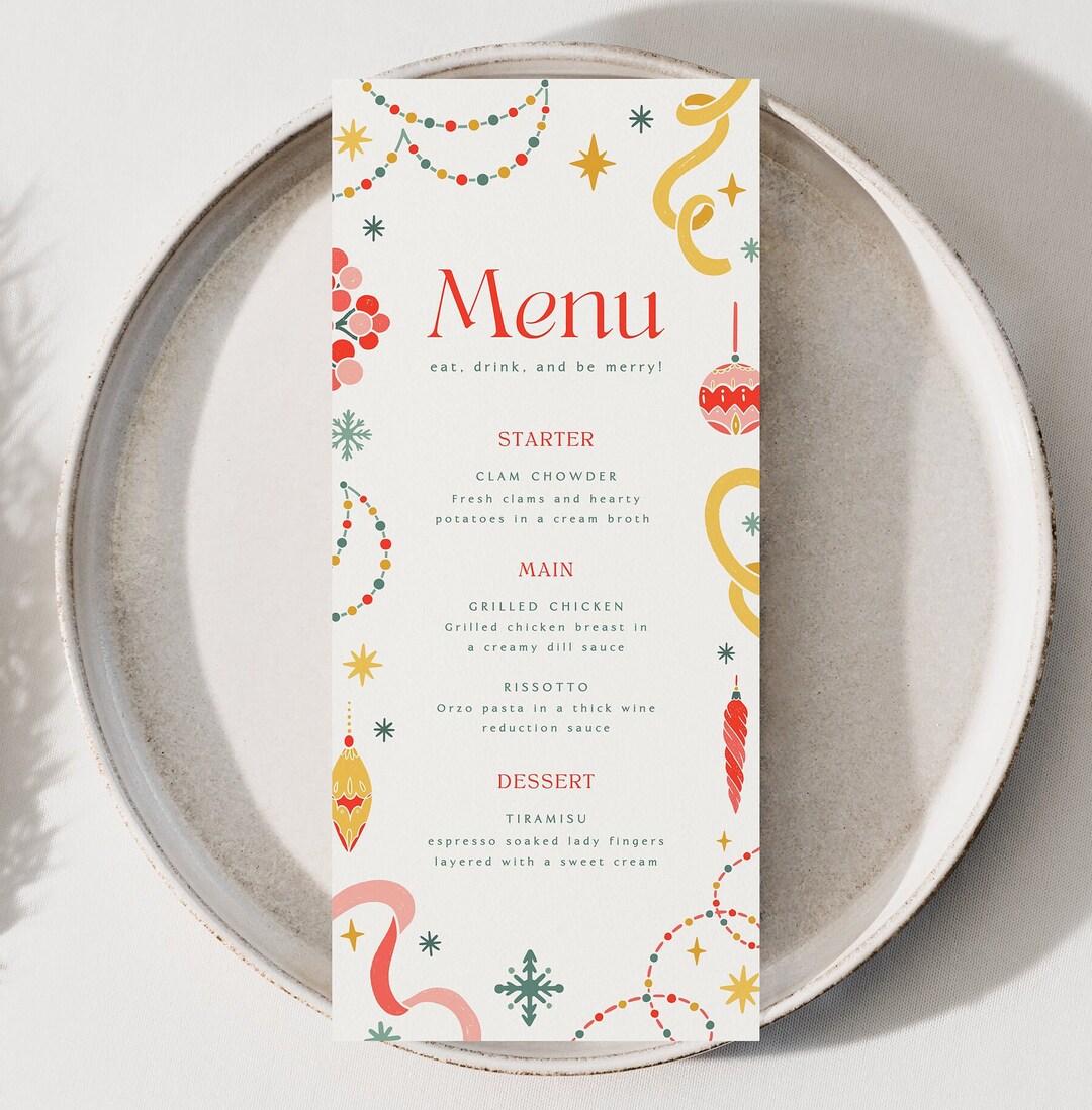 Holiday Menu Jingle Mingle Christmas Menu Template Printable Holiday ...