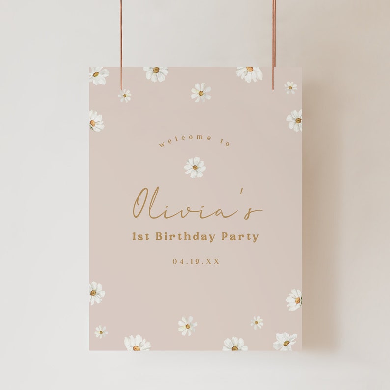 Daisy Birthday Welcome Sign, Boho Flower Birthday Party Sign, Modern ...