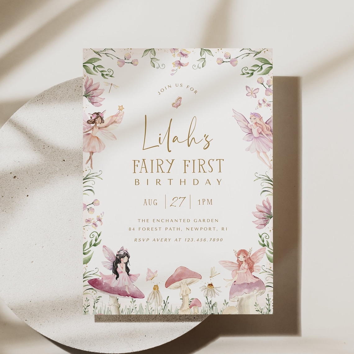 Fairy First Birthday Invitation Fairy Birthday Party Mushroom Garden ...