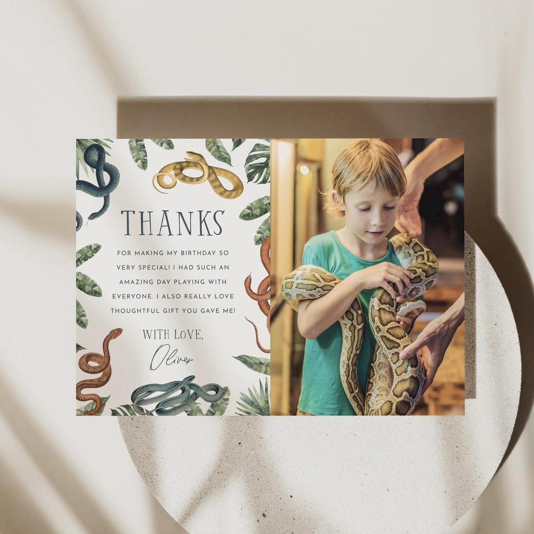 Snake Birthday Thank You Card Template Reptile Party Photo Card Modern ...