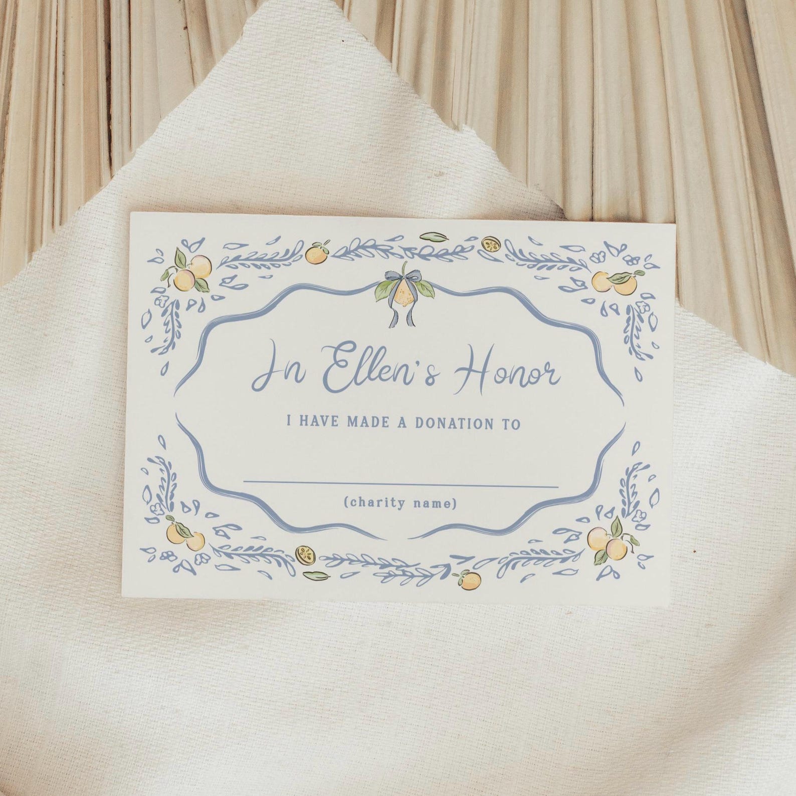 Donation Card Template Lemon Shower Invitation Insert Card Blue Bridal ...