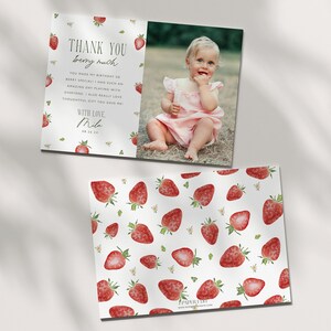 Berry First Birthday Thank You Card Photo Thank You Card Strawberry ...