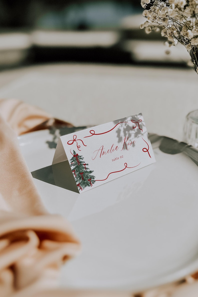 Holiday Place Card Christmas Tree Food Label Template Editable Holiday ...