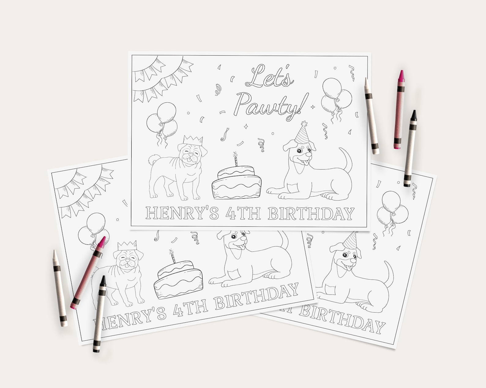 Dog Birthday Coloring Page Puppy Party Activity Sheet Modern Dog Pawty ...