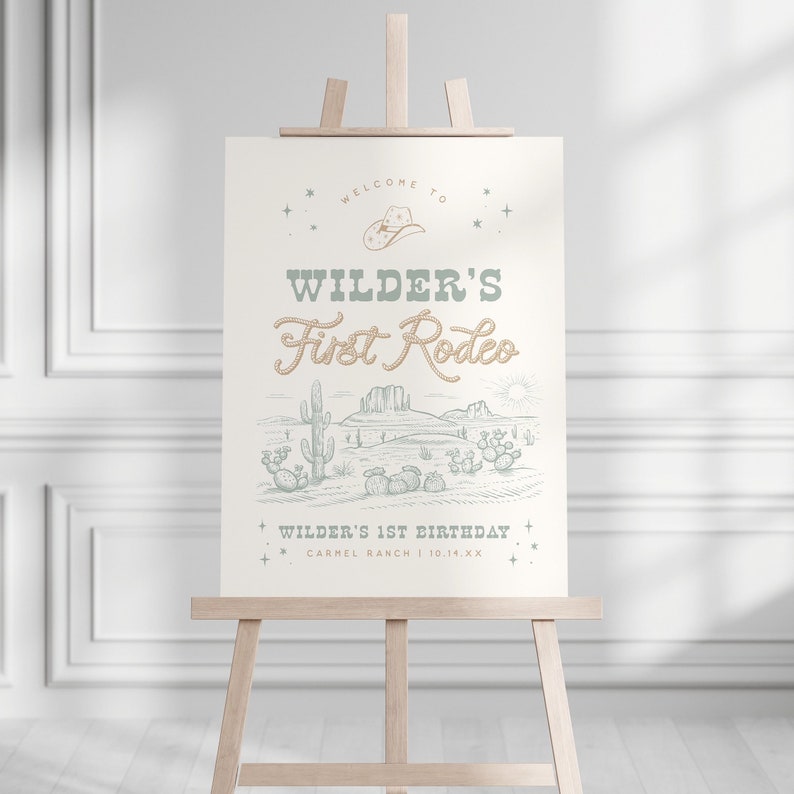 First Rodeo Welcome Sign Cowboy Birthday Sign Wild West 1st Rodeo Retro ...